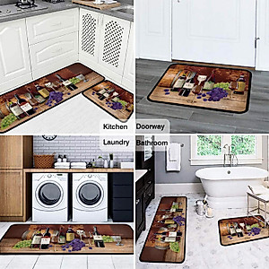 Kitchen Rugs and Mats Non Skid Washable-Fuoxowk Wine Decor Themed Kitchen Mat and Rug Set,Floor Cushion Waterproof Rug,Rubber Backed Area Rugs for Kitchen Sink,Laundry Room,Indoor Floor,Brown Burgundy