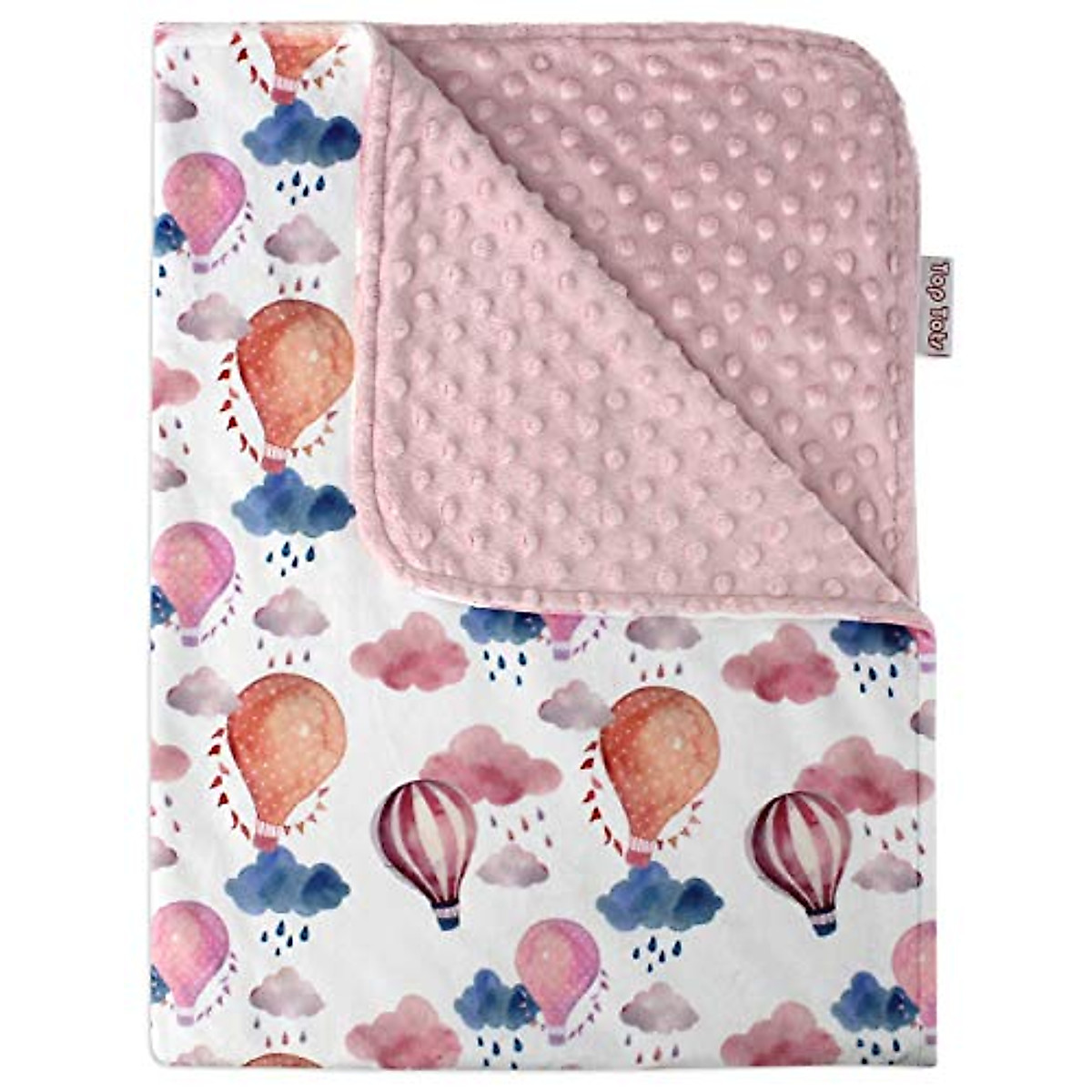 Top Tots Baby Blanket - Rain Clouds and Balloons with Pink Minky Dot