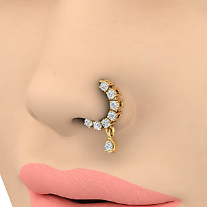 FINEROCK 1/10 Carat Diamond Drop Nose Pin in 14K Yellow Gold