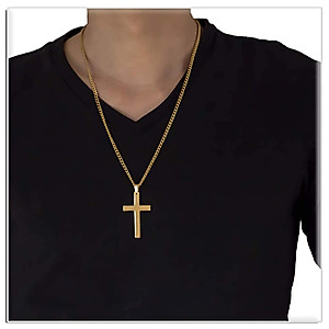 Xusamss 18K Gold Plated Stainless Steel Cross Religious Pendant Necklace,22inches Link Chain
