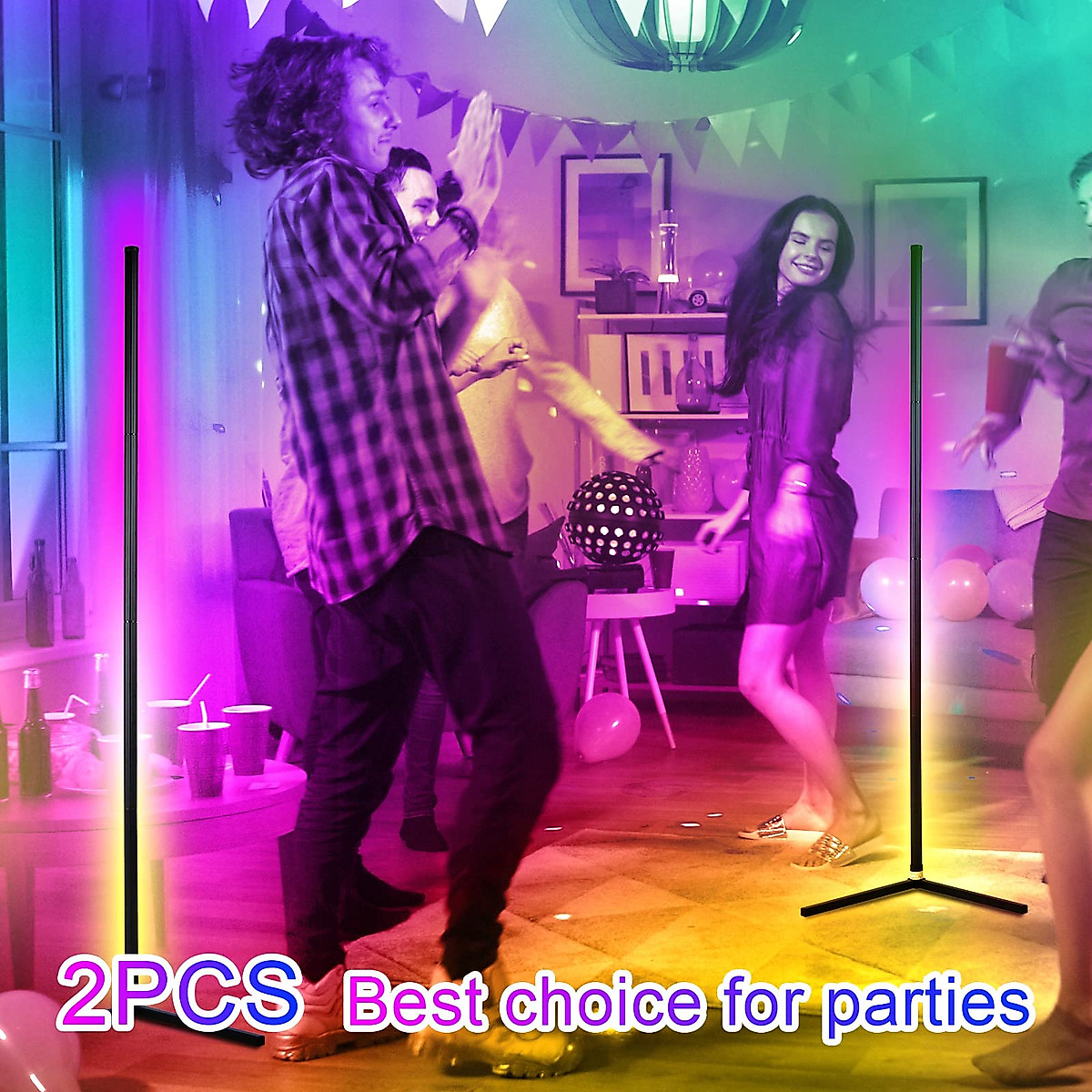 Retisee 2 Pieces 65 Inch Modern Lighting Corner Lamp with Remote and App Control LED Dimmable Corner Floor Lamp Color Changing RGB Lamp with Music Sync Timing for Living Room Gaming Room