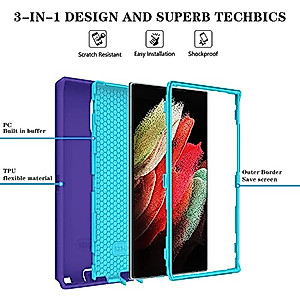 Qinmay Phone Case for Samsung Galaxy S23 Ultra Case with HD Screen Protector, Heavy Duty Shockproof & Dropproof 3-Layer Cover Phone Case for Galaxy S23 Ultra (Purple)