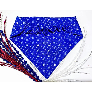 Shark Dog Co | Blue Stars with Glitter | Slip-on, Scrunchie Dog Bandana | No Tying or Collar Necessary | Machine Washable (XL)