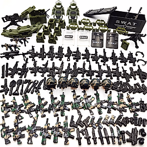 ZHX Weapon Pack Military Accessories Building Block Toys Include NVD Helmet Body Armor E.O.D Suit Camouflage Gun for Army Equipment Gear Sets Compatible with Mini Figure of Major Brand