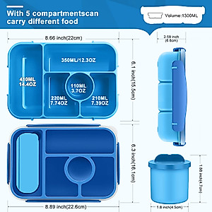 Demiue Lunch Box, Bento Box, Lunch Containers for Adults/Kids/Toddler,5 Compartments Bento Lunch Box with Sauce Vontainers,Microwave & Dishwasher & Freezer Safe,BPA Free(Blue)