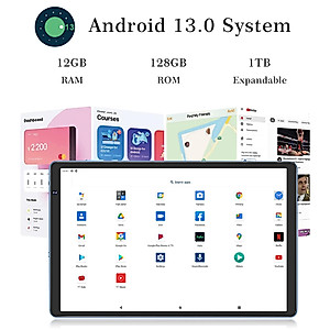 SEBBE Tablet 10 Inch Android 13 Tablet PC 12GB RAM + 128GB ROM TF 1TB Octa-Core 2.0 GHz, Bluetooth 5.0 | 5G WiFi | 6000mAh | 1280 * 800 | 5MP+8MP, Tablet with Keyboard and Mouse Blue