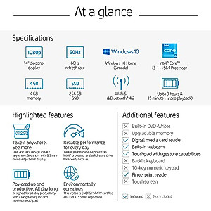 HP 2021 Premium 14.0" FHD(1980x1080) Laptop Computer, Inter Core i3-1115G4 up to 4.1GHz, 4GB DDR, 256GB SSD, Wi-Fi and Bluetooth, Windows 10 Home S with Writing pad and Stylus
