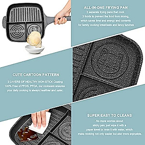 Faseem Sectional skillet grill pan, 10.6 inch 3 Section Breakfast Pan, Grill Pans for Stove Tops, Compatible with All Stovetops, PFOA Free, (Gas, Electric & Induction)