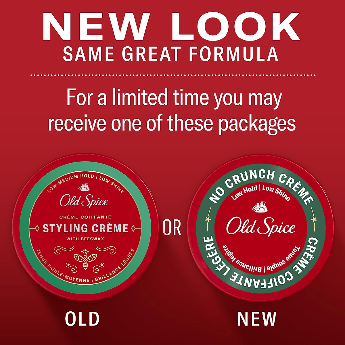 Old Spice No Crunch Crème, Hair Styling Crème for Men, Low Hold with Low Shine, 2.22 oz