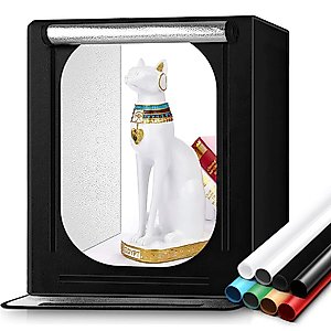 FOSITAN Photo Box, 24''x24''x24'' Portable Photo Studio Professional Light Box 126 LED Brightness Dimmable Shooting Tent with 8 Backdrops for Product Advertising Like Jewellery, Food, Bags, Shoes