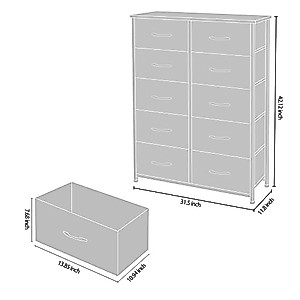 AZL1 Life Concept Dresser for Bedroom with 10 Fabric Drawers, Tall Organizer Units for Closet, Storage Tower with Cabinet, Furniture, Rustic Brown