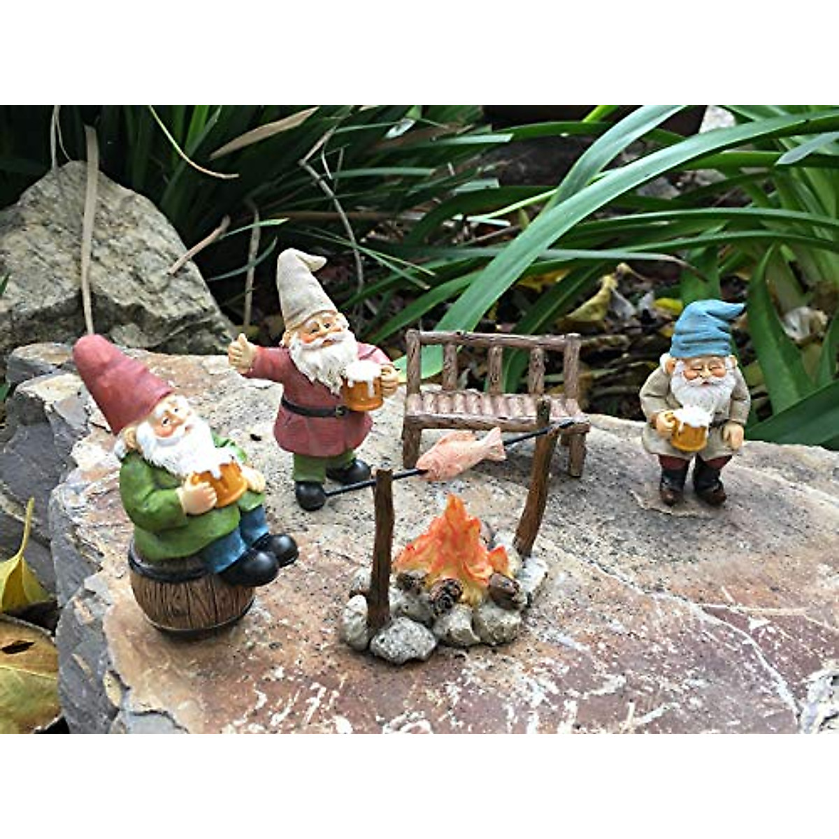 GlitZGlam Happy Gnomes Beer Drinking Buddies! - 5-Piece Garden Gnome Set for The Miniature Fairy Garden