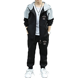 Jugaoge Kids Boys Hoodie Sweatshirts and Sweatpants Jogger Set 2 Pieces Tracksuit Sweatsuit Fall Outfit Black 7-8 Years