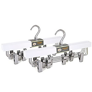 20 Luxury Ultra Thin Space Saving Wooden Clothes Hanger with Squared Pant Bar Best for Shirts, Blouses, Pant, Dress, Hangers White (White - Skirt, 20)