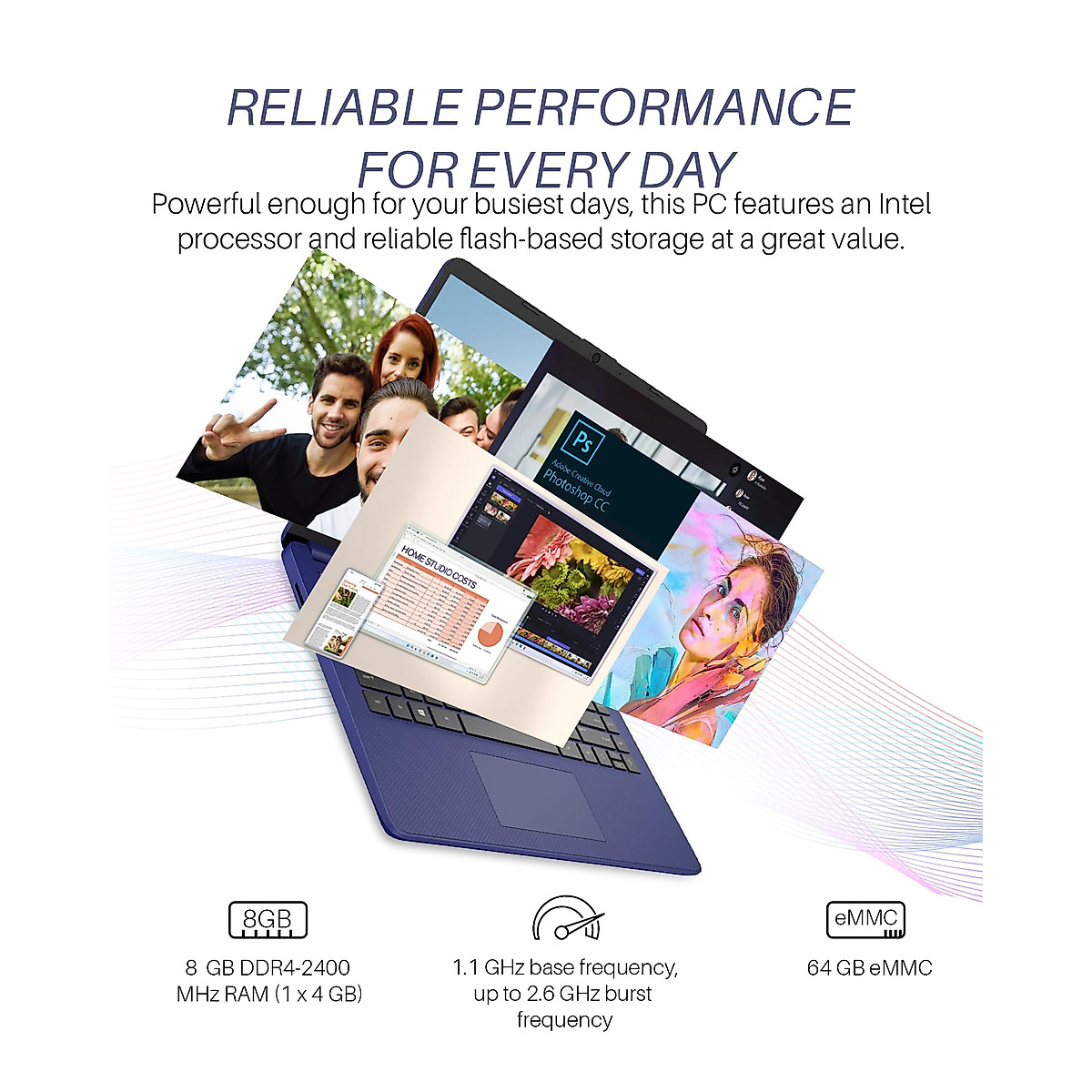 HP 2023 Newest 14 Inch Laptop Students Business, Intel Quad-Core Processor, 8GB RAM, 192GB Storage(64GB eMMC+128GB Micro SD), 12H Battery Life, Webcam, HDMI, WiFi, Win 11 S, Bundle with JAWFOAL