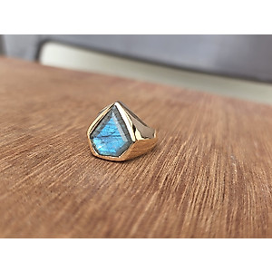 Diamond Cut Labradorite Ring 925 Solid Sterling Silver, Copper Ring, Gift Ring, Handmade Boho Gemstone Ring, Mens Ring, Women Signet Ring (Sterling Silver, 7.5)