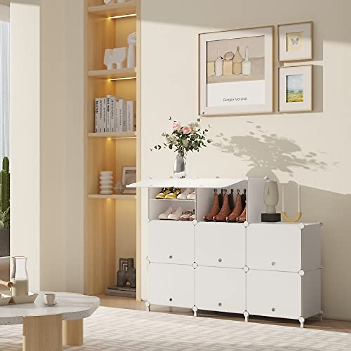 AWTATOS Shoe Rack, 8 Tier Shoe Storage Cabinet with Door, 32 Pair Shoe Organizer Shelves for Closet Hallway Bedroom Entryway, White