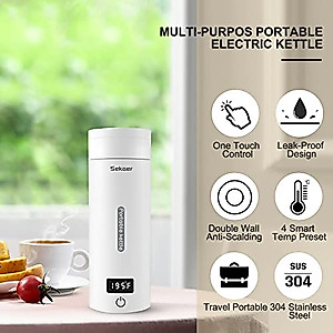 Small Electric Tea Kettle Travel Portable Mini Coffee Kettle, with 4 Variable Presets, Personal Hot Water Boiler 304 Stainless Steel with Auto Shut-Off & Boil Dry Protection, BPA-Free