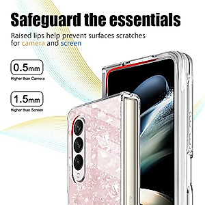 Newseego Case for Samsung Galaxy Z Fold 4 Case, Cute Love-Heart Pattern Shiny Shell Marble Design for Girls Women Soft TPU Shockproof Protective Case Cover with Colorful Heart Bracelet Chain -Pink