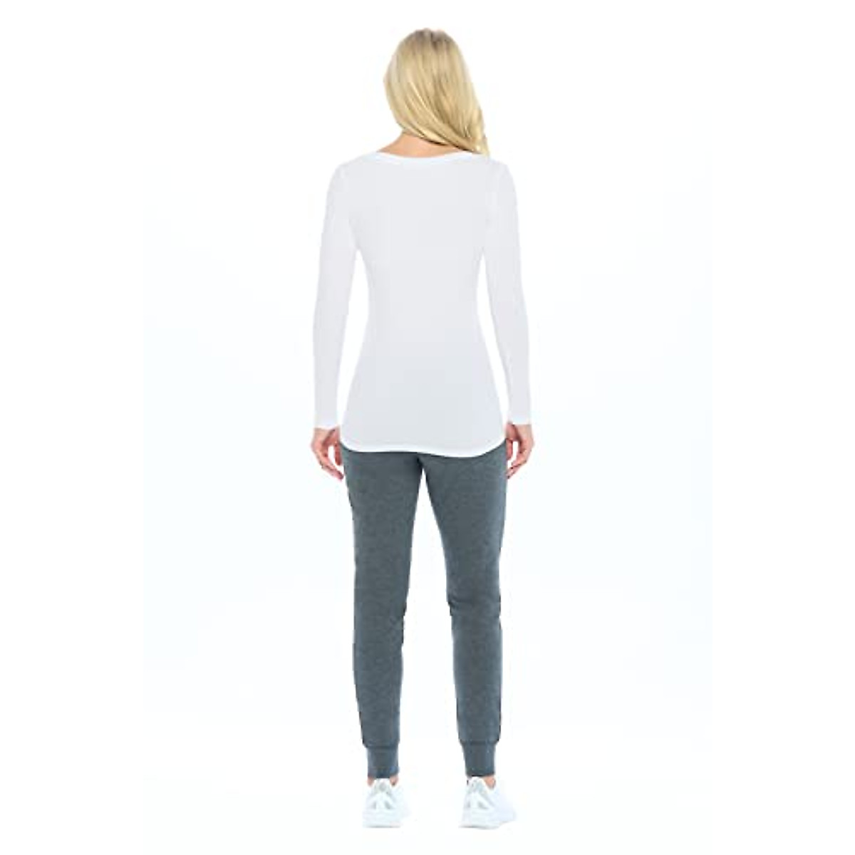 Natural Uniforms Women's Long Sleeve Extra Wide Scoop-Neck T-Shirt Under Scrub (White, Medium)