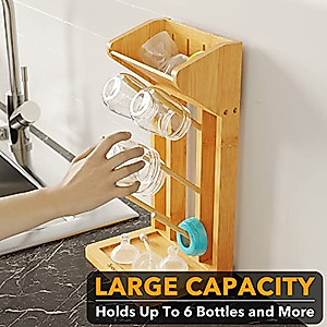 SpaceAid Bamboo Baby Bottle Drying Rack, Space Saving Kitchen Bottles Holder Organizer for Baby Bottle Rack Dryer Storage Accessories (Natural, 6 Bottles)