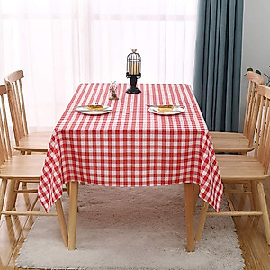 Red Gingham Checkered Table Cloth - Self Cutter Picnic Durable Table Cover Plastic, Tablecloth Rectangle Roll 54 Inch X 100 Feet | Water Resistant Thin Disposable Outdoor Tablecloth