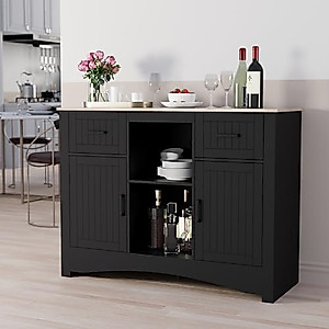 Cozy Castle Buffet Storage Cabinet with Doors and Adjustable Shelves, 42.5" Kitchen Buffet Table Sideboard, Accent Coffee Bar Cabinet for Kitchen, Living Room, Entryway, Dining Room, Black