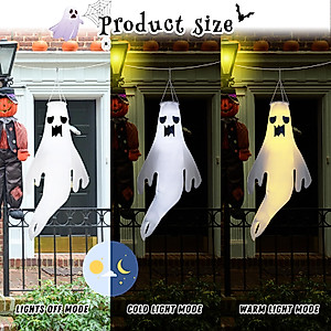 4 Pcs 45 Inch Halloween Hanging Ghost Decorations Outdoor Ghost Windsock Outsider Waterproof Timed Hanging Ghost Decorations Remote Control String of Lights Tree Ghost (Warm and Cold Lights)