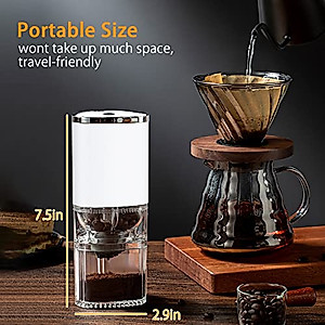 Electric Burr Coffee Grinder Longzhuo Automatic Small Conical Burr Coffee Bean Grinders with Adjustable Burr Portable Coffee Grinder for Espresso Drip Pour Over French Press USB Rechargeable (White)