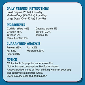 Chicken Wrapped Cod Sticks Dog Treats, Rawhide Free Dog Chewy Natural Training Rewards Snacks Dog Treats for Small Medium Large Dogs 15-17 Counts