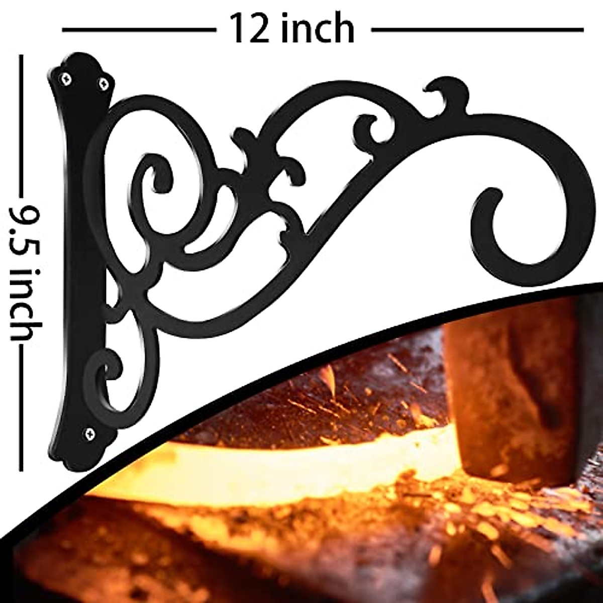 Hanging Planter Brackets 12-Inch 2 Pcs,Outdoor Hanging Brackets Wall Hook Heavy Duty Planter Brackets,Black Iron Planters Hook Indoor/Outdoor Planter Hanger Hooks