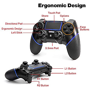 PPCgrop Wireless PS4 Controller Remote Controller Compatible with PS4/Slim/Pro, Wireless Gams Controller with Dual Vibration, 6-Axis Motion, Audio Function, Mini LED Indicator