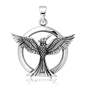 WithLoveSilver Sterling Silver 925 Celtic Phoenix Firebird Bird of Paradise Pendant