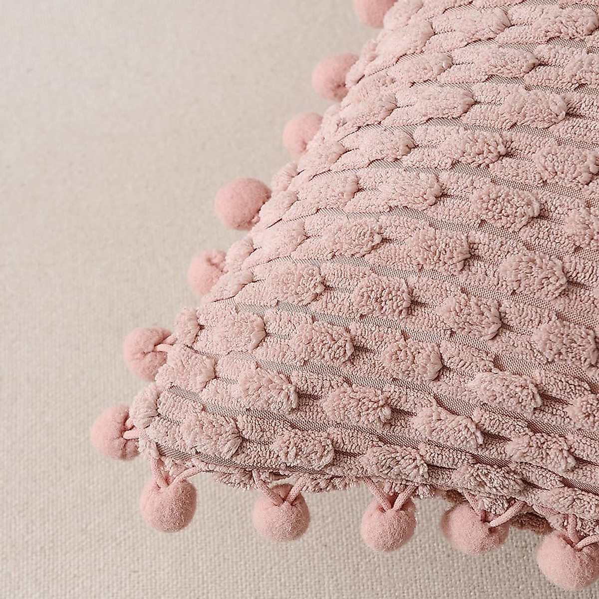 Fancy Homi 2 Packs Dusty Pink Decorative Throw Pillow Covers 18x18 Inch with Pom-poms for Couch Bedroom Living Room, Farmhouse Boho Home Decor, Soft Cute Plush Corduroy Blush Cushion Case 45x45 cm