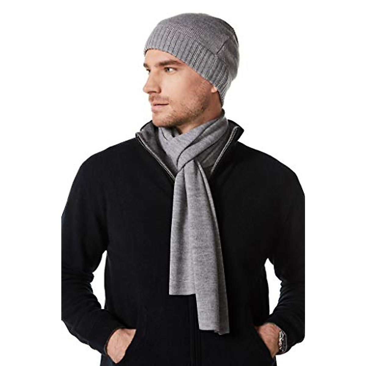 EURKEA 100% Merino Wool Winter Soft and Cozy Scarf for Men, Medium Grey, Free Size