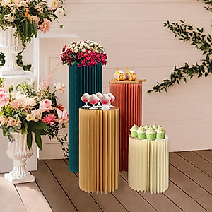 Foldable Paper Columns Display Pedestals Stands for Wedding Engagement Birthday Party Decoration Four Packs White Champagne Light Pink Blue