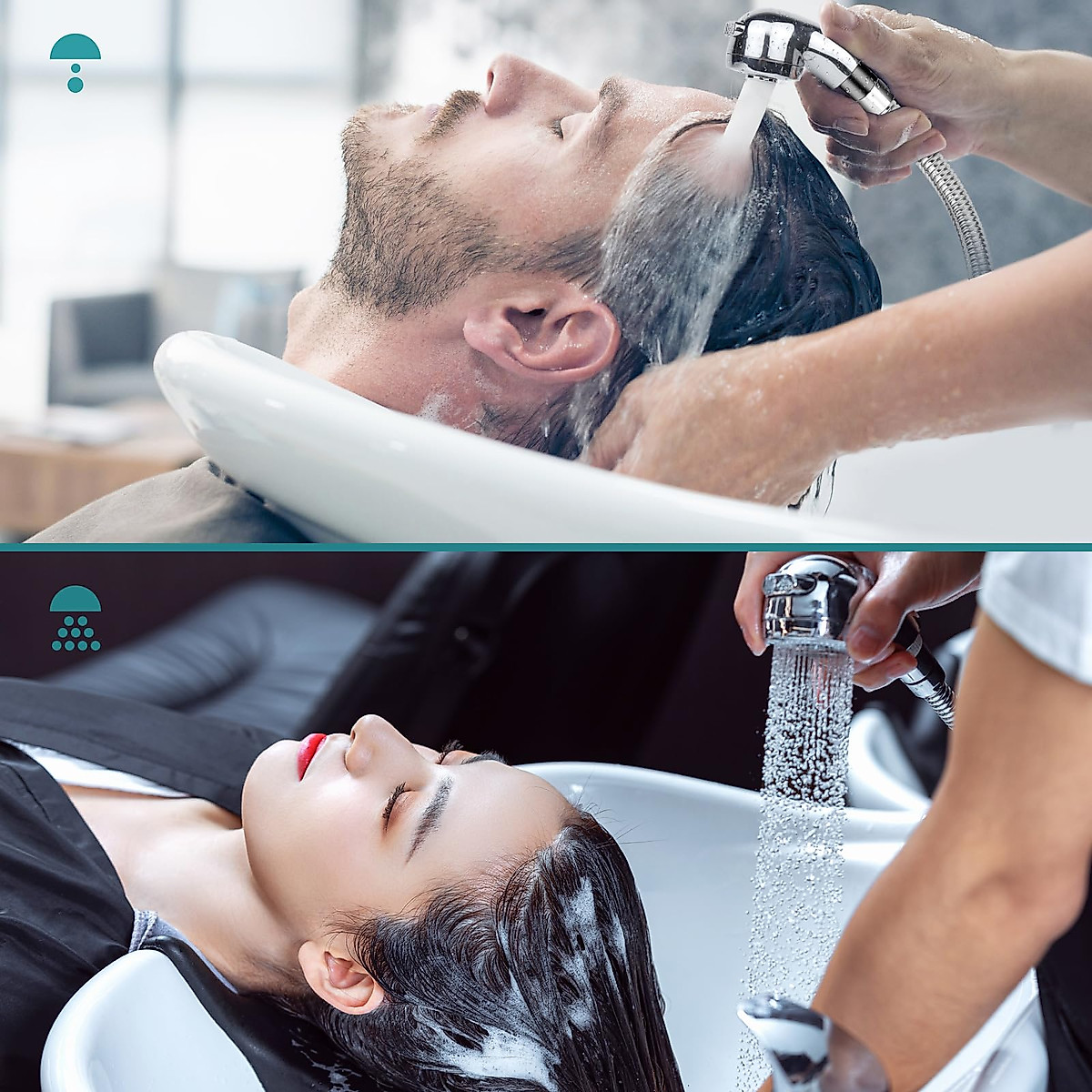 LukLoy Shampoo Bowl Hose and Sprayer Kit, 1/4" Nut Stainless Steel Salon Sink Hose Replacement to Attach Salon Shampoo Bowl Faucet Vacuum Breaker Kit, Shampoo Bowl Sprayer Head Included, T15