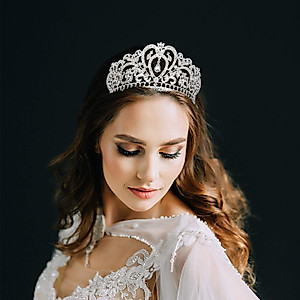 Makone Silver Crystal Crowns and Tiaras with Comb for Girls or Women Queen Crown Princess Hair Accessories Christmas Birthday Halloween Party Wedding Tiaras Valentines Gifts(Style-6)