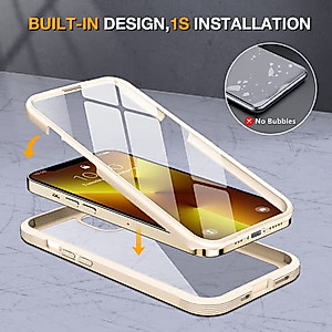 Miracase Glass Case for iPhone 13 Pro Max 6.7 inch, Upgrade Full-Body Clear Bumper Case with Built-in 9H Tempered Glass Screen Protector for iPhone 13 Pro Max, Bean Yellow