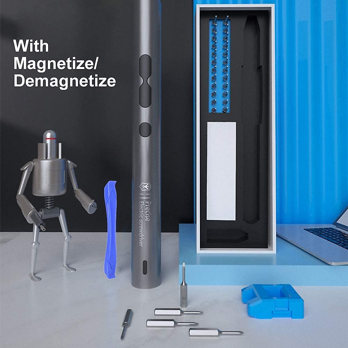 Carperipher 28-in-1 Mini Cordless Electric Screwdriver, Tri-Angle Head, Aluminum, LED Light, Magnetizer, Rechargeable, Electronics Item, Furniture Assembly, Watch Repair Kit with 24 Bits