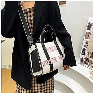 CRUOXIBB The Tote Bag for Women,Handbag Tote Purse with Zipper,Travel Tote Crossbody Shoulder Bag For Shopping Date and Vacation Work School and Travel (White+Black)