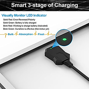 SUNER POWER 12V Waterproof Solar Battery Trickle Charger & Maintainer - 20 Watts Solar Panel Built-in Intelligent MPPT Solar Charge Controller + Upgraded Z-Brackets + SAE Connection Cable Kits