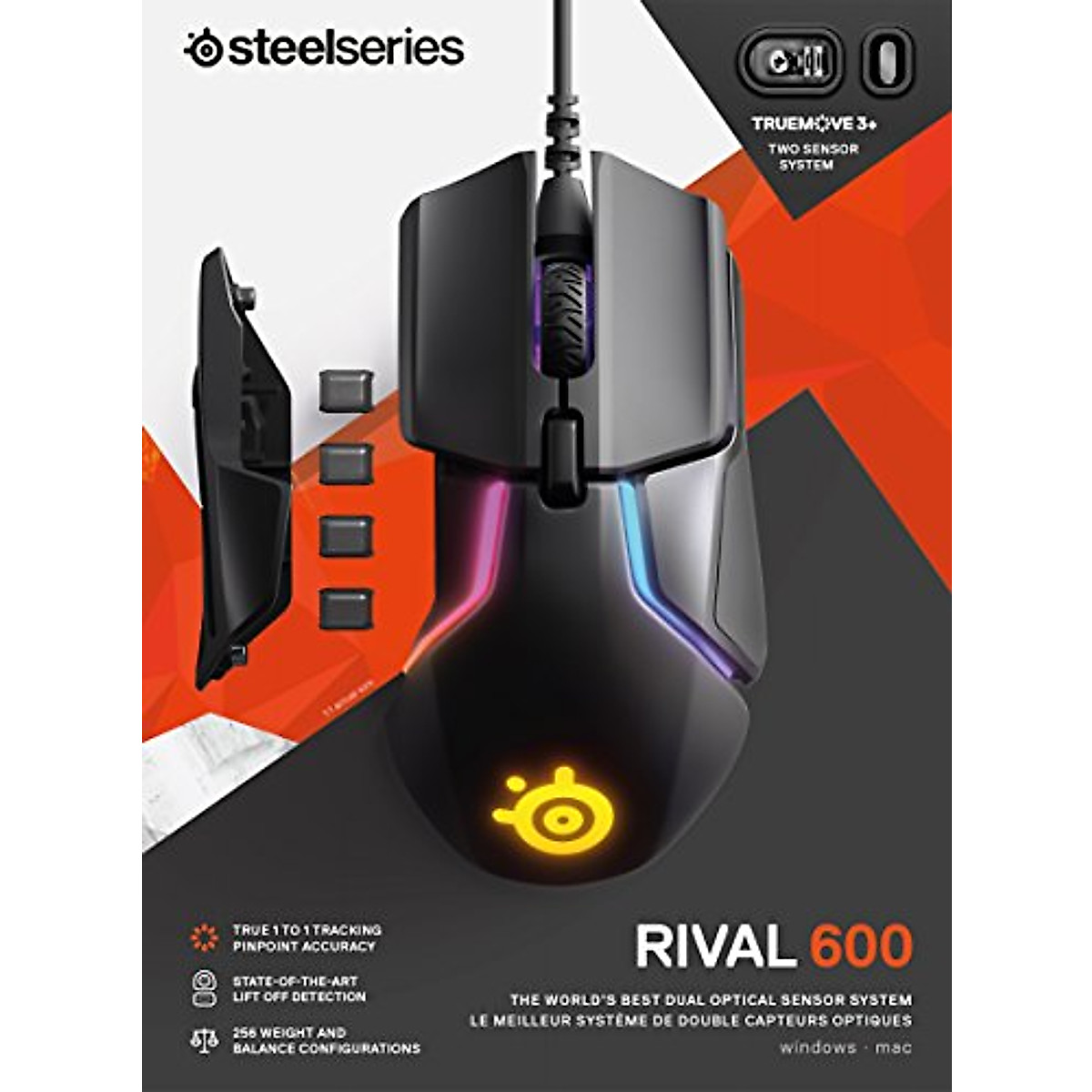 SteelSeries Rival 600 - Gaming Mouse - 12,000 CPI TrueMove3+ Dual Optical Sensor - 0.05 Lift-Off Distance - Weight System