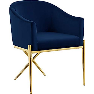 Meridian Furniture Xavier Collection Modern | Contemporary Velvet Upholstered Dining Chair with Sturdy Steel X Shaped Legs, 25.5" W x 24.5" D x 31.5" H, Navy