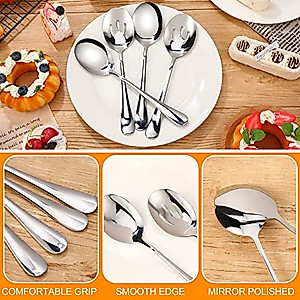 Wilzing 24 Pieces 8.5 Inch Serving Spoons Set Including 12 Serving Spoon and 12 Slotted Spoons Stainless Steel Buffet Serving Utensils for Christmas Kitchen Cooking Banquet, Mirror Polished, Silver