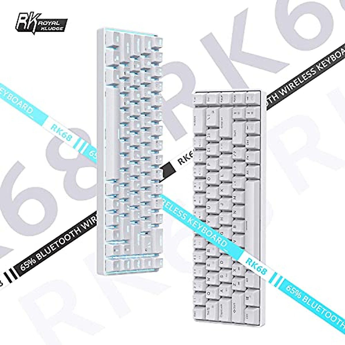 RK ROYAL KLUDGE RK68 Wireless Hot Swappable 65% Mechanical Keyboard, 68 Keys Compact BT5.0 Gaming Keyboard with Stand-Alone Arrow/Control Keys, Quiet Red Switch