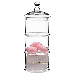 MyGift Modern 3 Tier Clear Glass Stacking Apothecary Jars with Lid, Round Glass Display Candy and Cookie Containers, 16 inch Tall