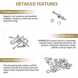 Kindroufly 562 Pieces M2 x 4/6 /8/10 /12/16 /20mm Button Head Socket Cap Screws Nuts Washers Assortment Kit, 304 Stainless Steel, Fully Machine Thread
