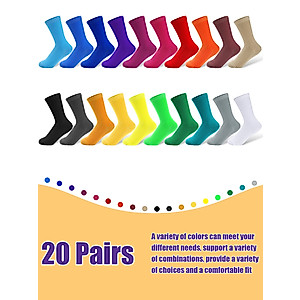 Yaomiao 20 Pairs Boys Solid Dress Socks Colorful Crew Socks Long Socks for Boy Casual Lightweight Cotton Athletic Socks Breathable Socks for Boys Girls