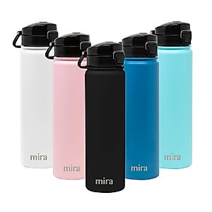 MIRA Stainless Steel Water Bottle - Hydro Vacuum Insulated Metal Thermos Flask Keeps Cold for 24 Hours, Hot for 12 Hours - BPA-Free One Touch Spout Lid Cap - 24 oz (710 ml) Black